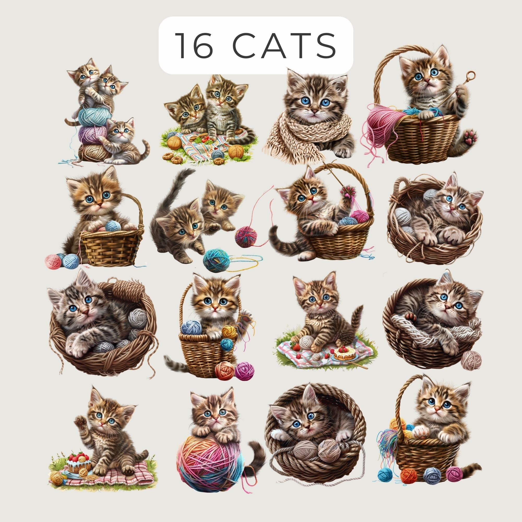 Cats With Yarn Clipart Pack Cat Clipart Cute Graphics Png Cat ...