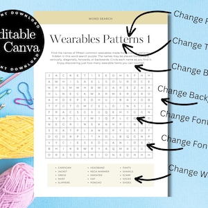 PRINTABLE + EDITABLE Crochet Word Search Sheets | Printable Trivia ...