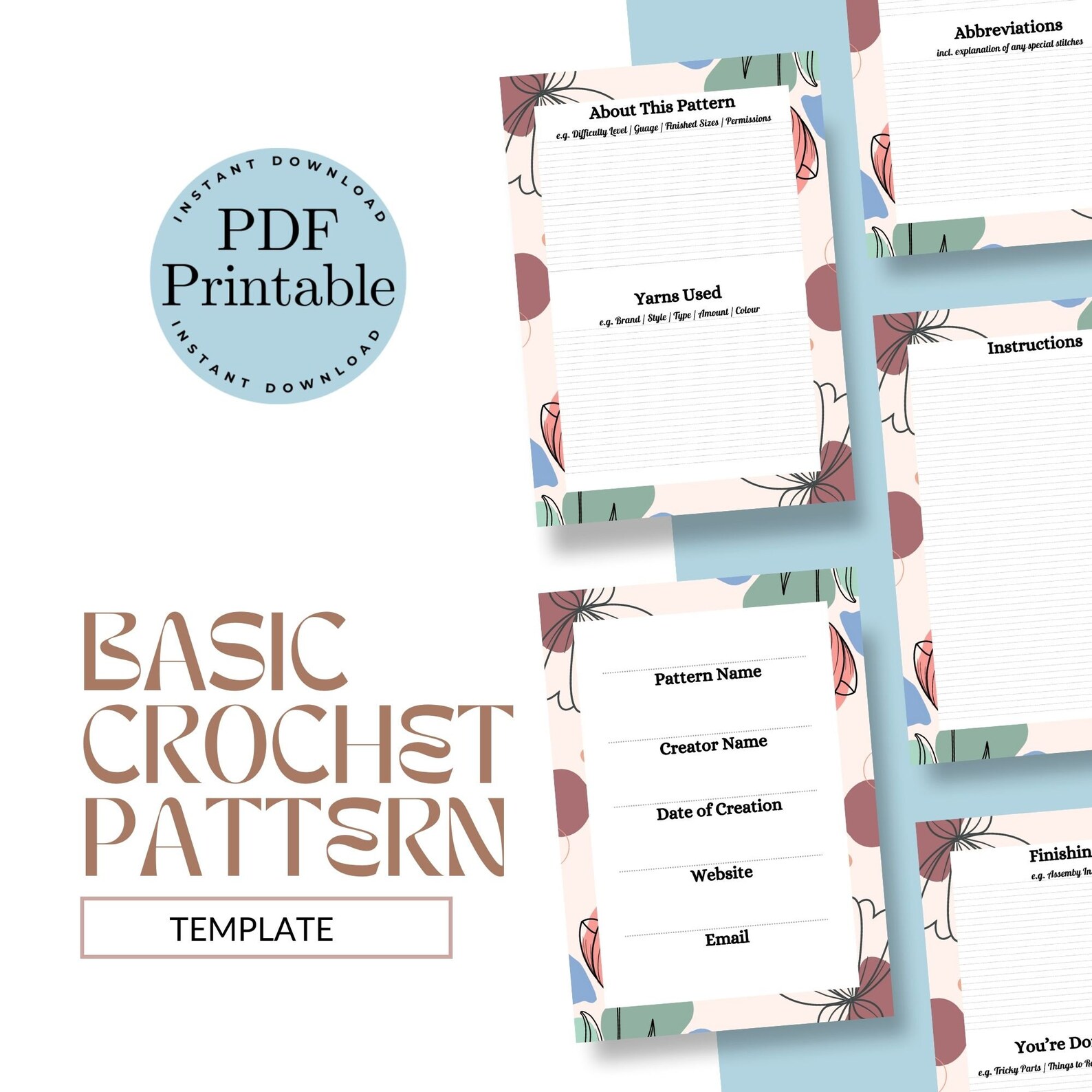 PRINTABLE Colourful Crochet Pattern Template | Pdf Download | Project ...