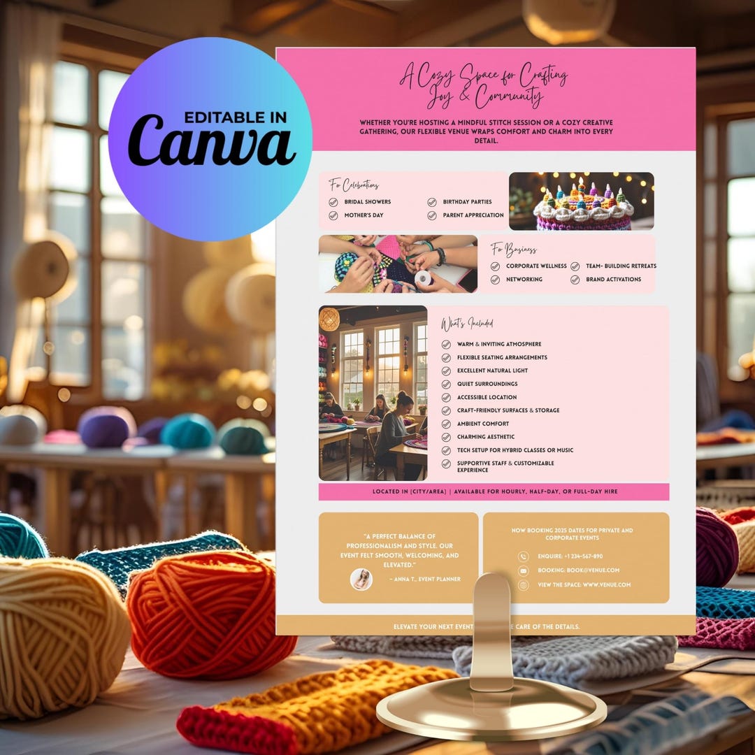 EDITABLE Crochet Event Space Flyer Template, Editable Venue Rental ...