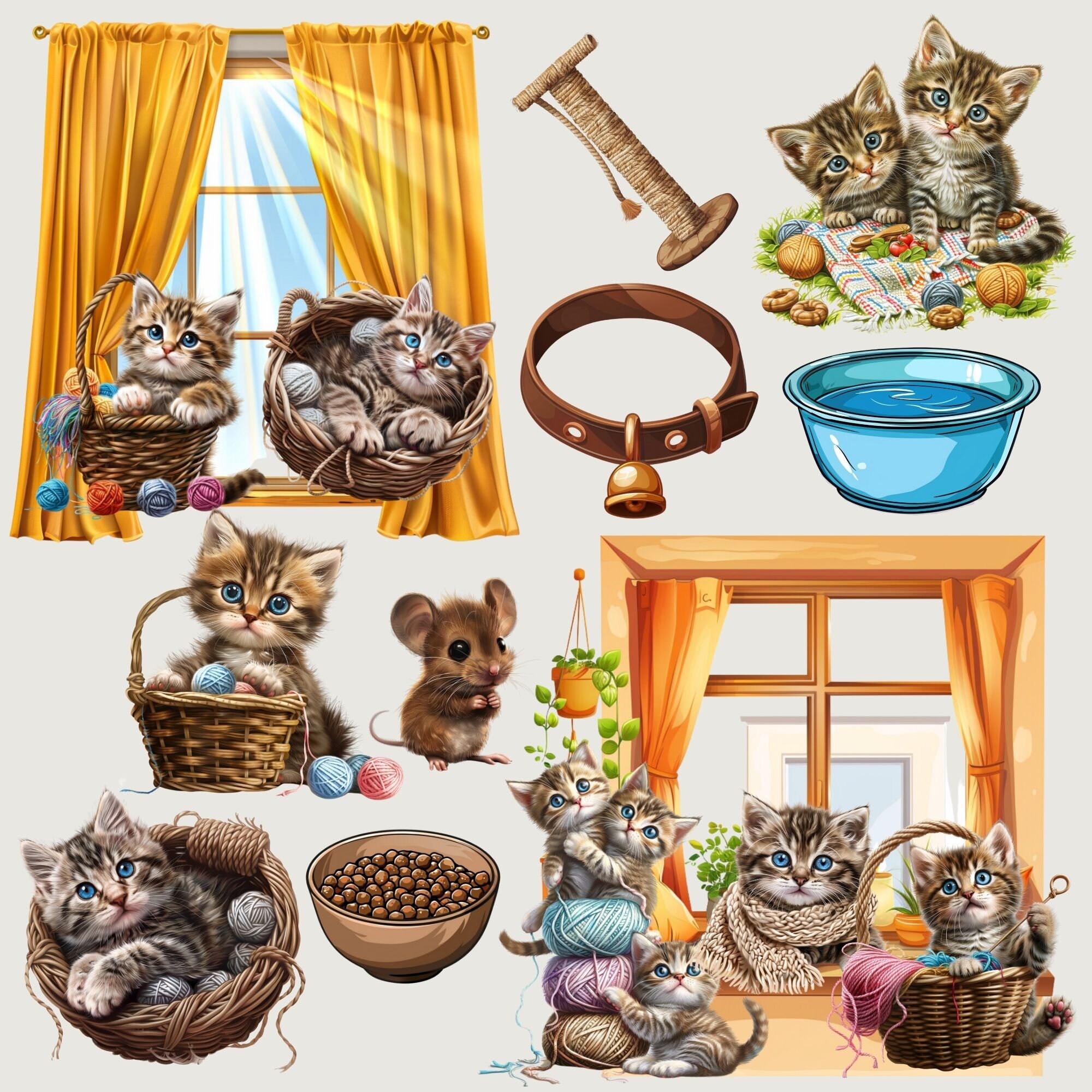 Cats With Yarn Clipart Pack Cat Clipart Cute Graphics Png Cat ...