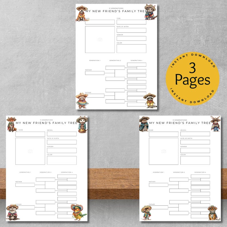 EDITABLE + PRINTABLE Amigurumi Friend Family Tree Template - Mexi ...