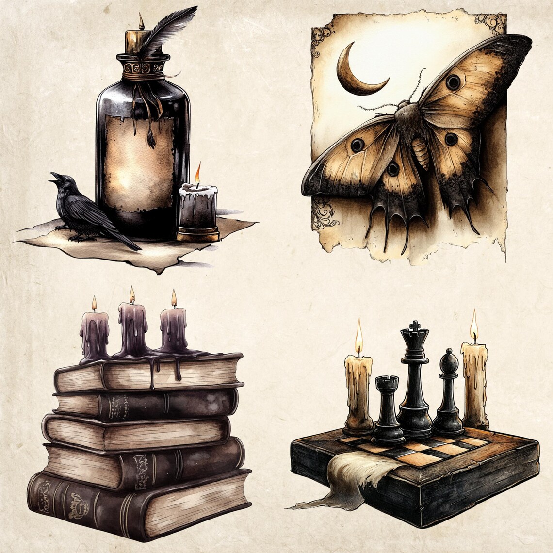 Dark Academia Clipart: Watercolor Gothic PNG Stickers (digital Download) - Etsy