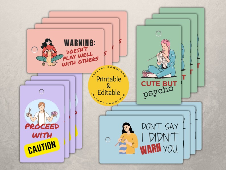 PRINTABLE + EDITABLE Sassy Crochet and Knitting Gift Tags, Funny Tag ...