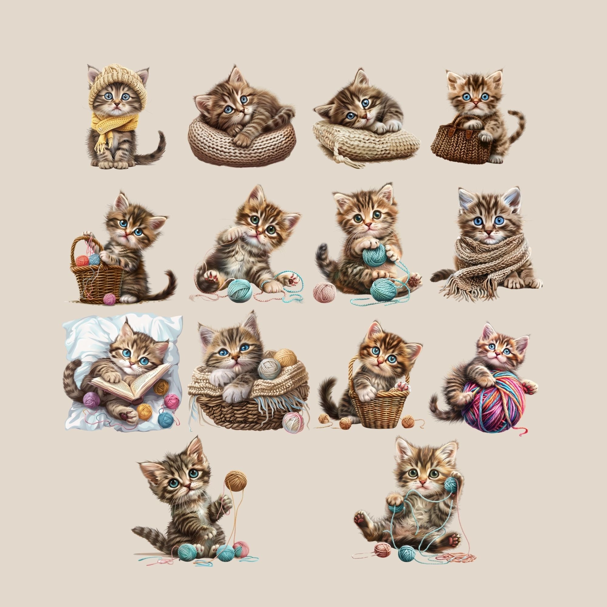 Cats With Yarn Clipart Pack Cat Clipart Instant Download Digital ...