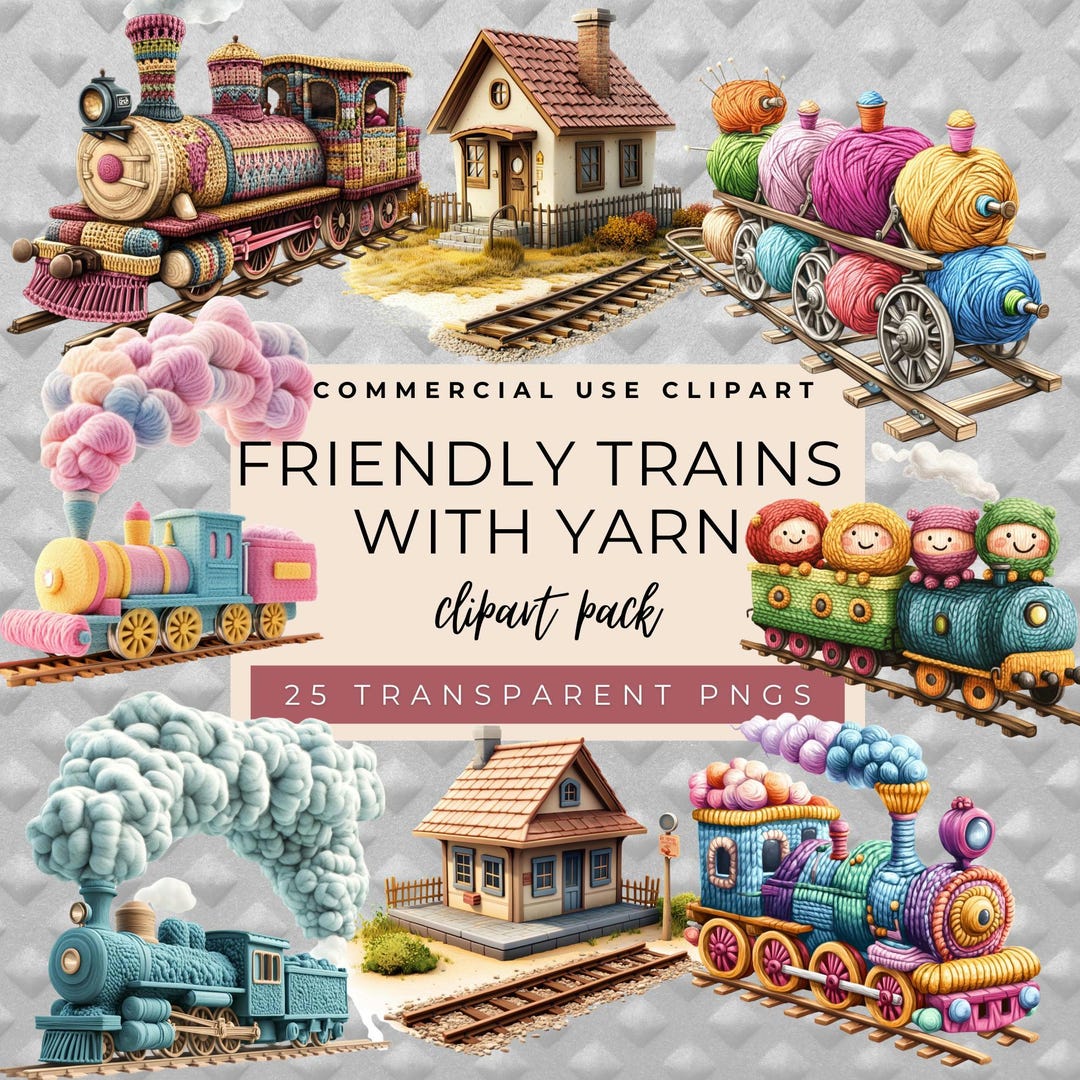 Yarn Train Clipart: 25 PNG Graphics (commercial Use) - Etsy