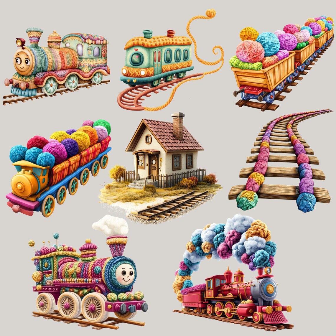Yarn Train Clipart: 25 PNG Graphics (commercial Use) - Etsy