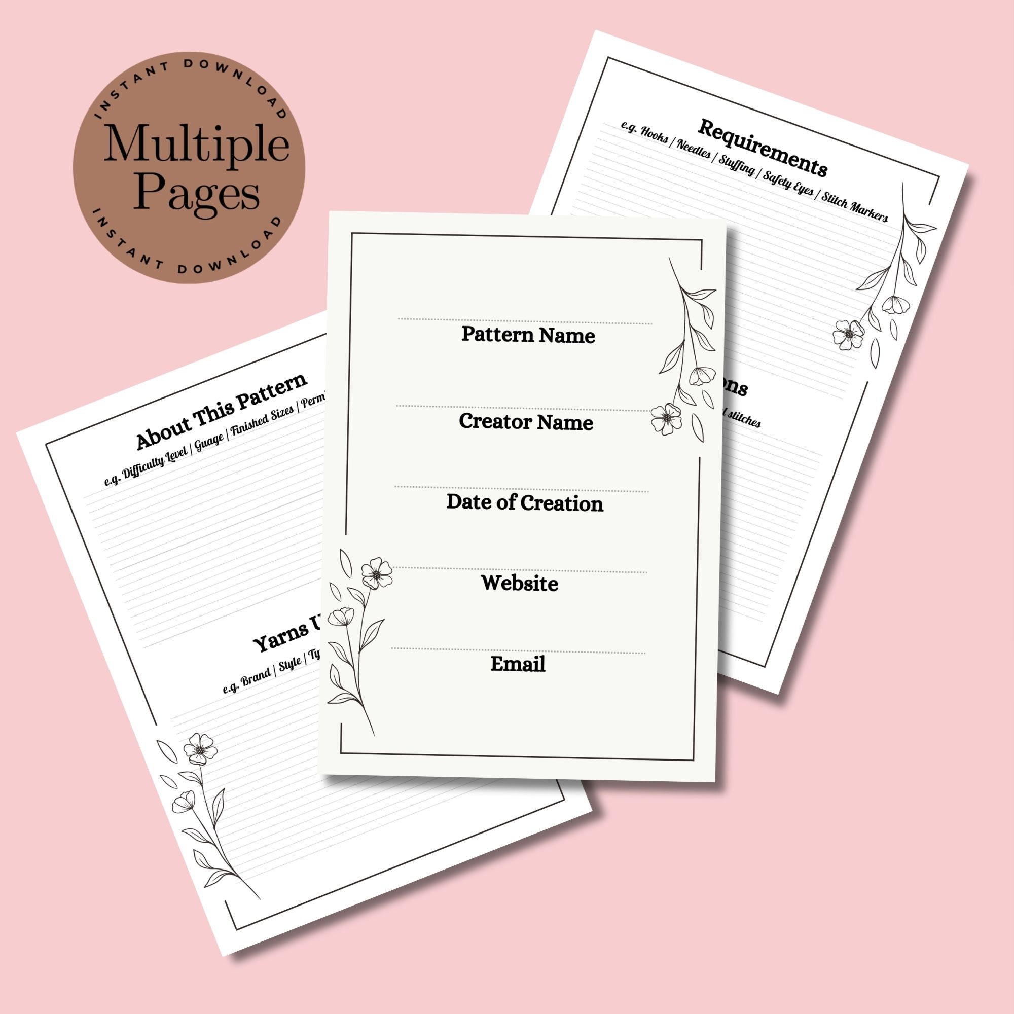 PRINTABLE Minimalist Crochet Pattern Template | Knit Pattern Template ...