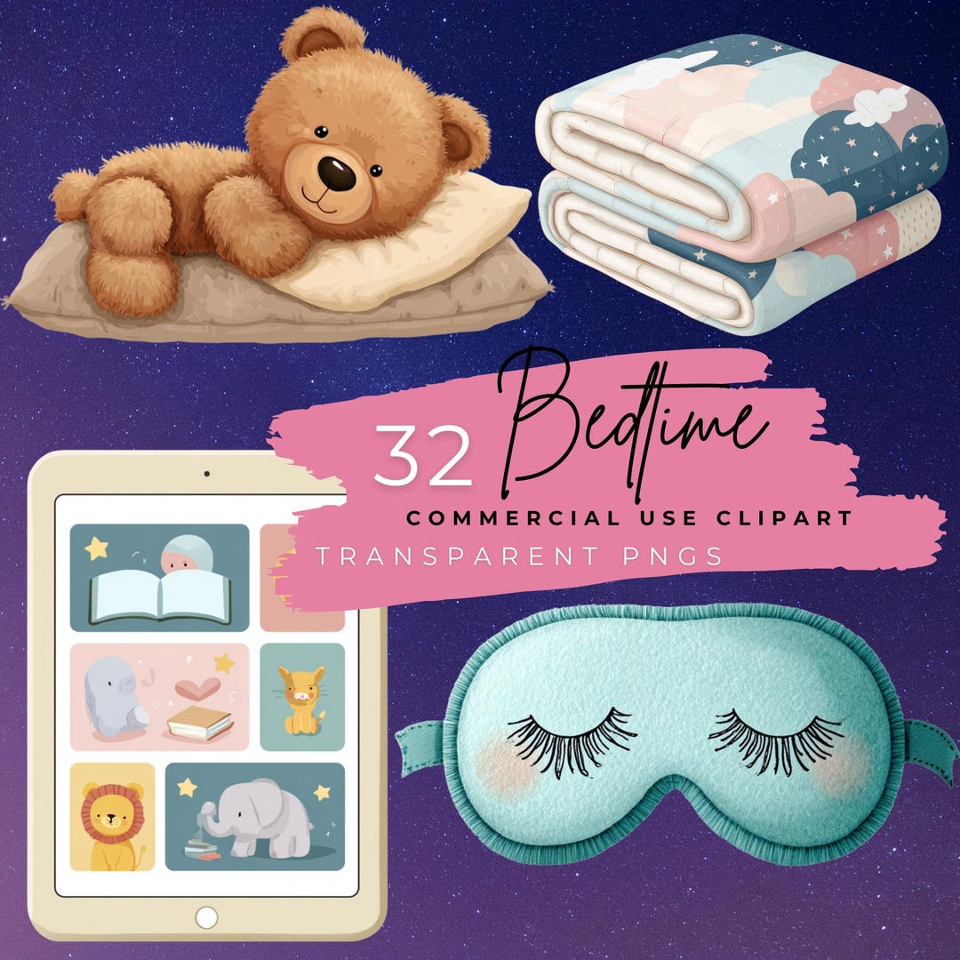 Bedtime Clipart Bundle: 32 Sleepy Pngs, Nursery Decor (commercial Use ...