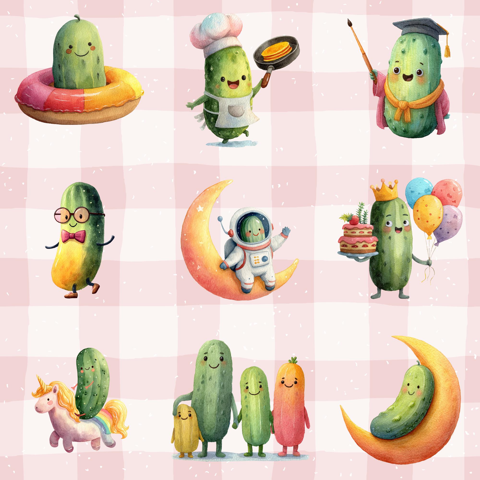 Happy Pickles Clipart, Cute Kawaii Pickle PNG, Funny Cucumber Art ...