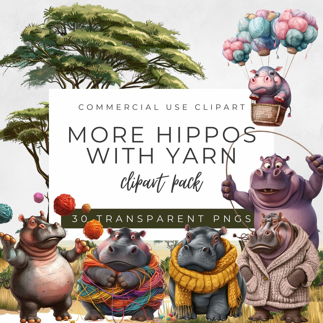 More Hippos With Yarn Clipart Pack | Hippopotamus Clipart | Commercial ...