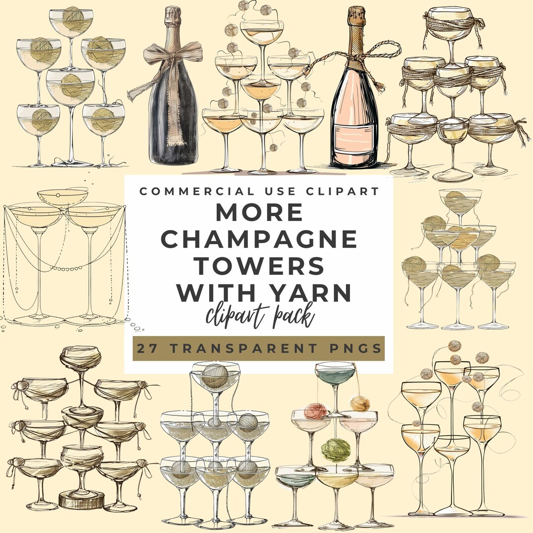 Yarn Champagne Tower Clipart: Wedding Celebration Art (PNG) - Etsy