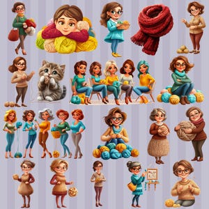 Women With Yarn Clipart Pack, Instant Download, Paper Craft, Gift for ...