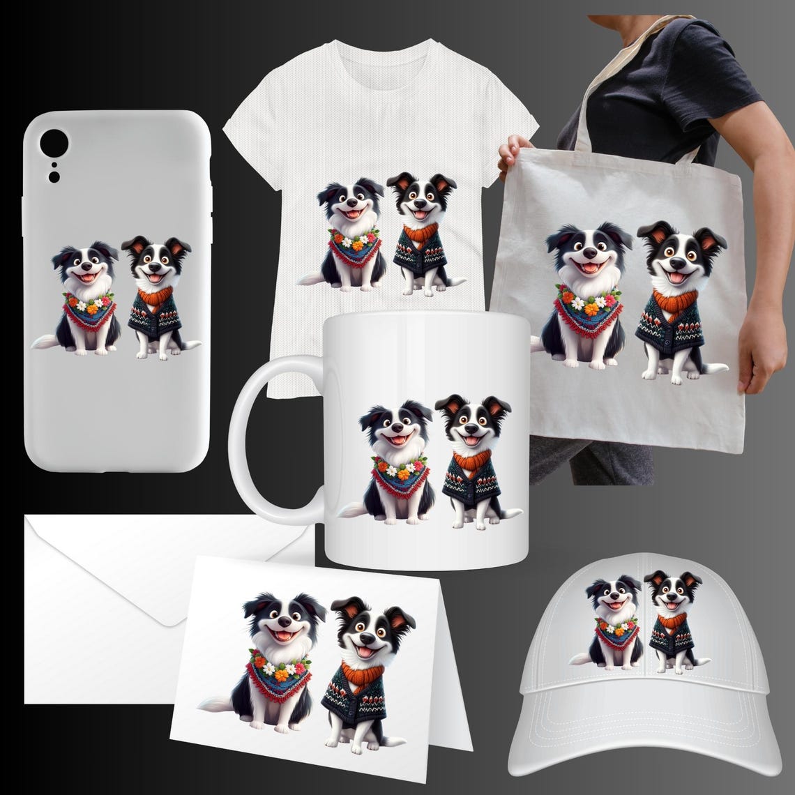 Border Collies in Knits Clipart Pack, Border Collie Png, Instant Download, Cute Dog Clipart ...