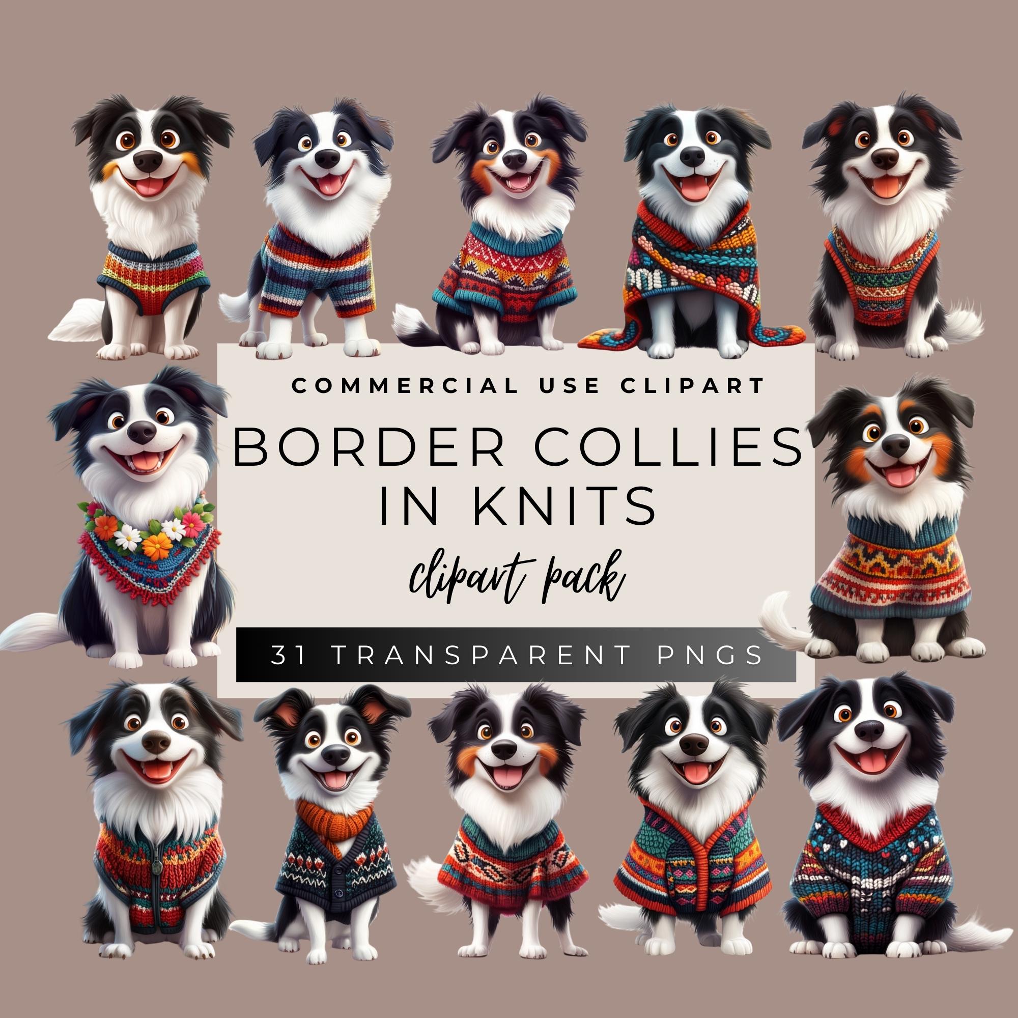 Border Collies in Knits Clipart Pack, Border Collie Png, Instant Download, Cute Dog Clipart ...