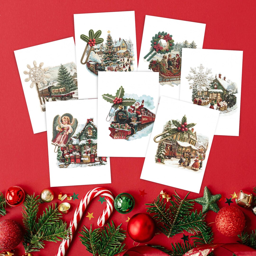 Printable Vintage Christmas Cards: Holiday Greeting Card Set (digital ...
