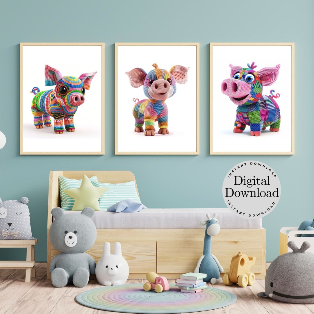 Pigs Wall Art Series | Pig Prints | Farm Animal | Pig Art | Digital ...