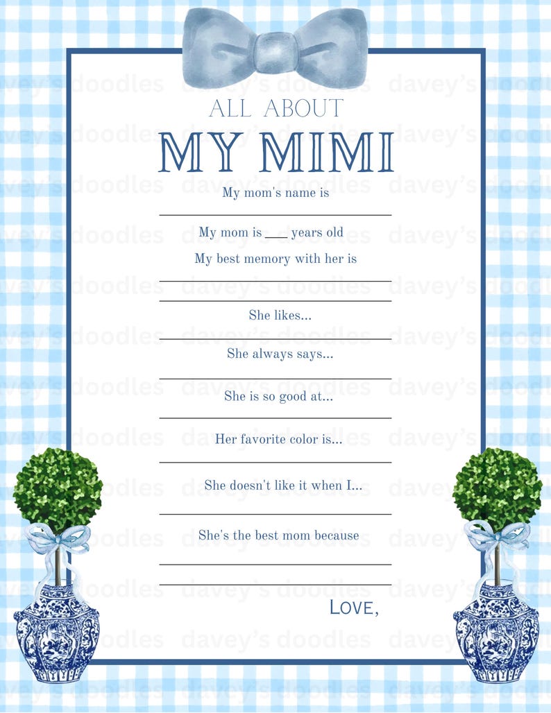 Mother’s Day Questionnaire Printable | All About My Mimi ...