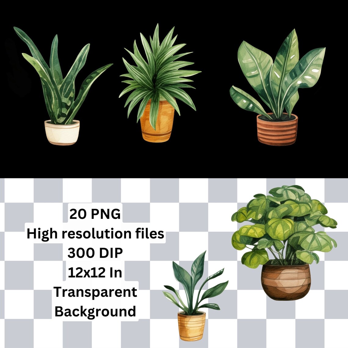 House Plants Clipart Water Color, Home Indoor Plants,20 High Quality ...