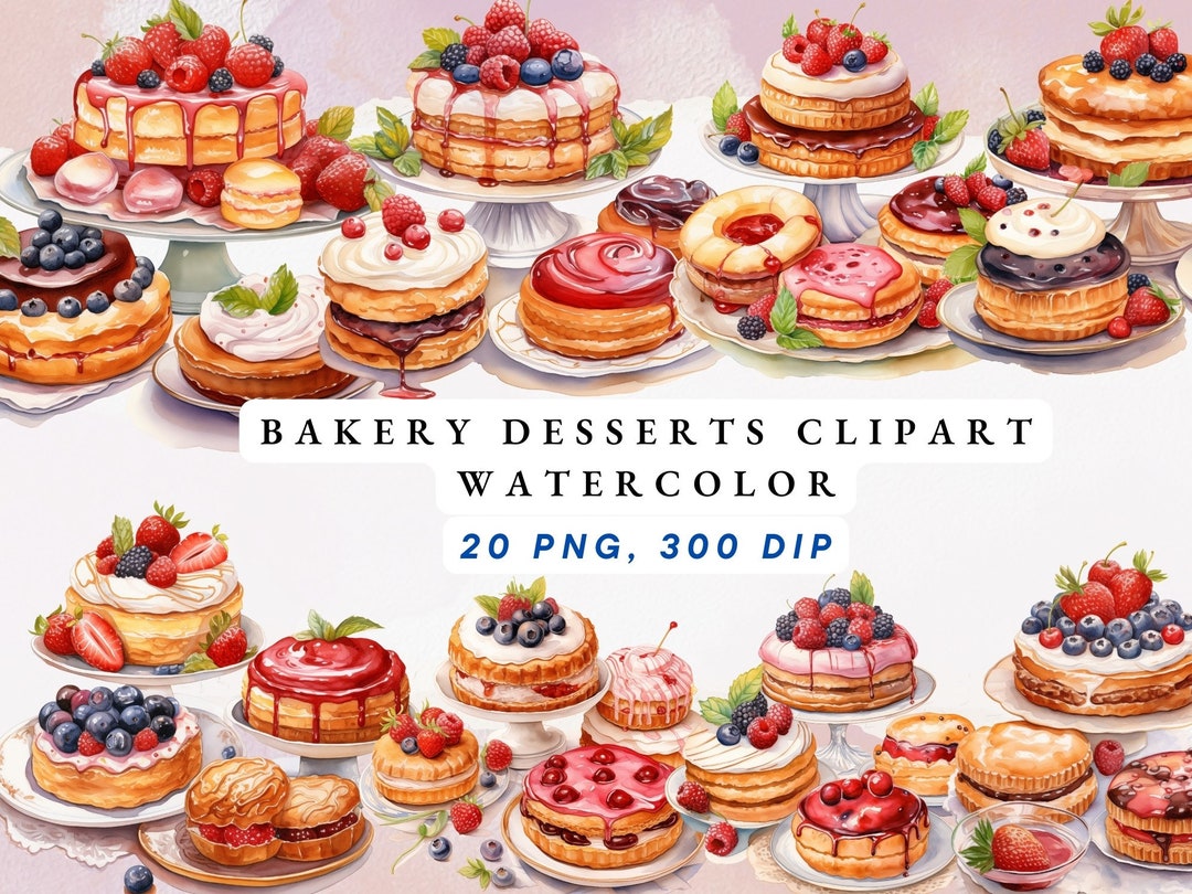 Bakery Desserts Clipart Watercolor,20 High Quality Pngs Transparent ...
