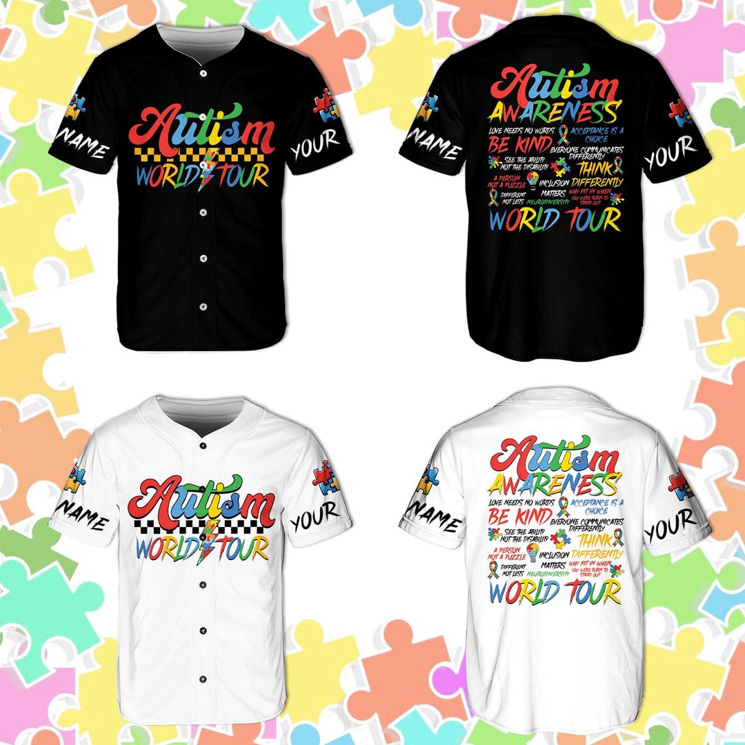 Custom Name Autism World Tour Baseball Jersey, Personalized ...