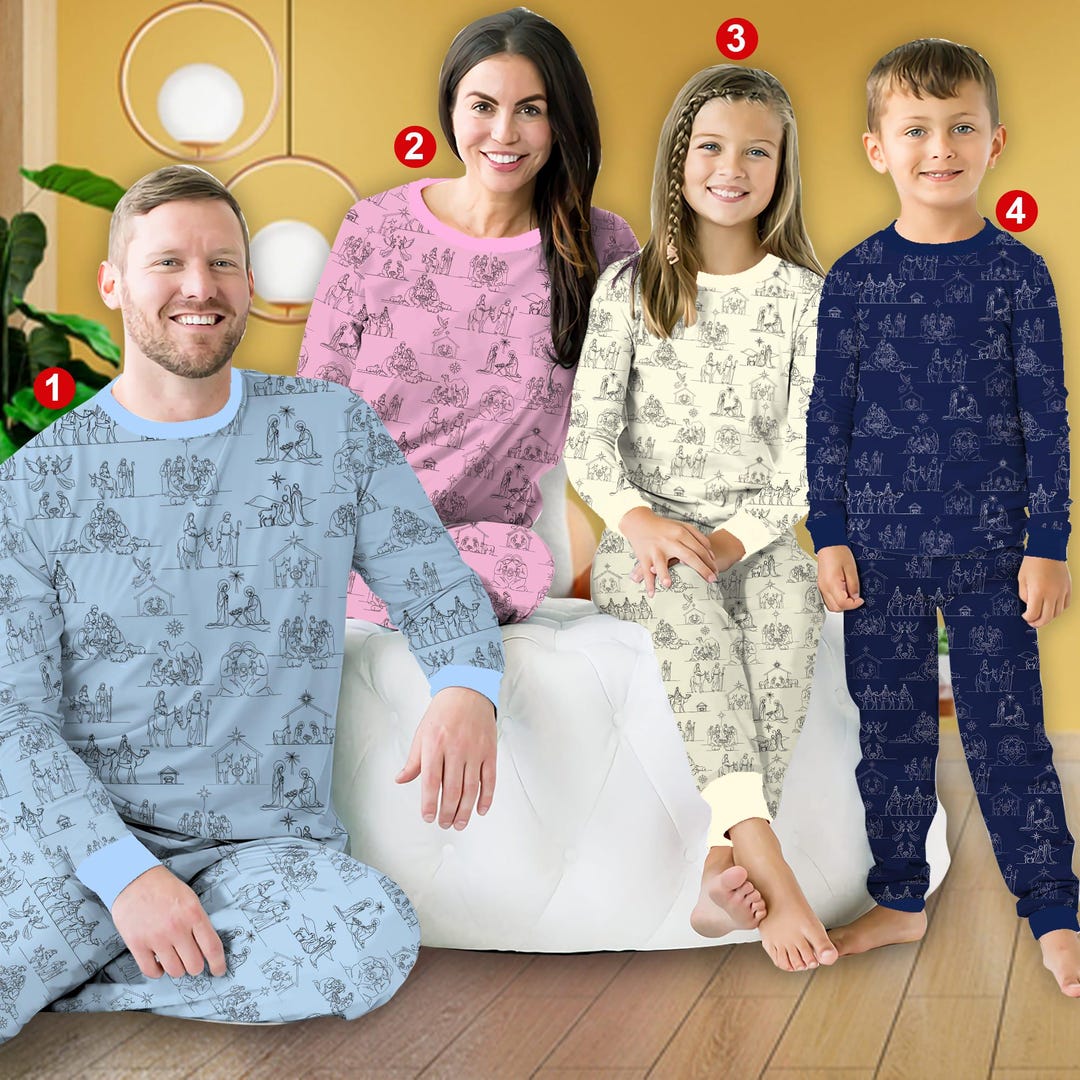 Christian Christmas Pajamas Set, Nativity Scene Christmas Long Sleeve ...