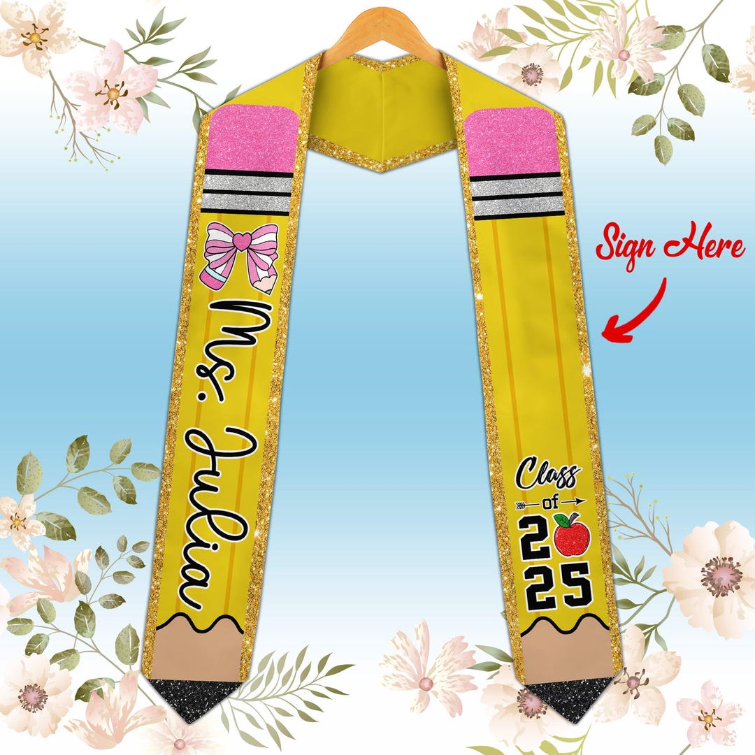 Faux Glitter Teacher Graduation Pencil Stole, Future Teacher Stole ...