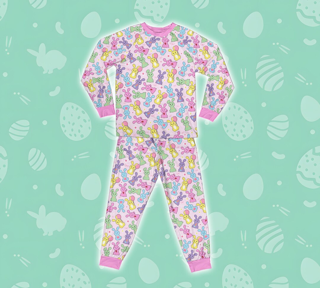 Bunny Easter Pajamas Set, Cute Easter Long Sleeve Two Piece Pajama ...