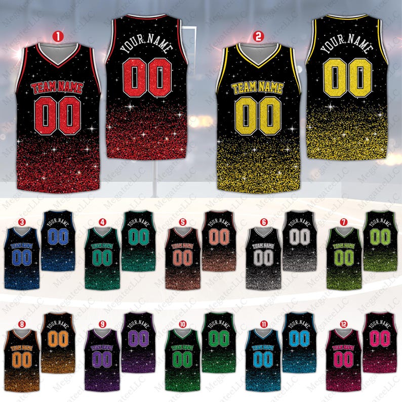 Personalized Glitter Basketball Jersey, Custom Name, Team Name, Number ...