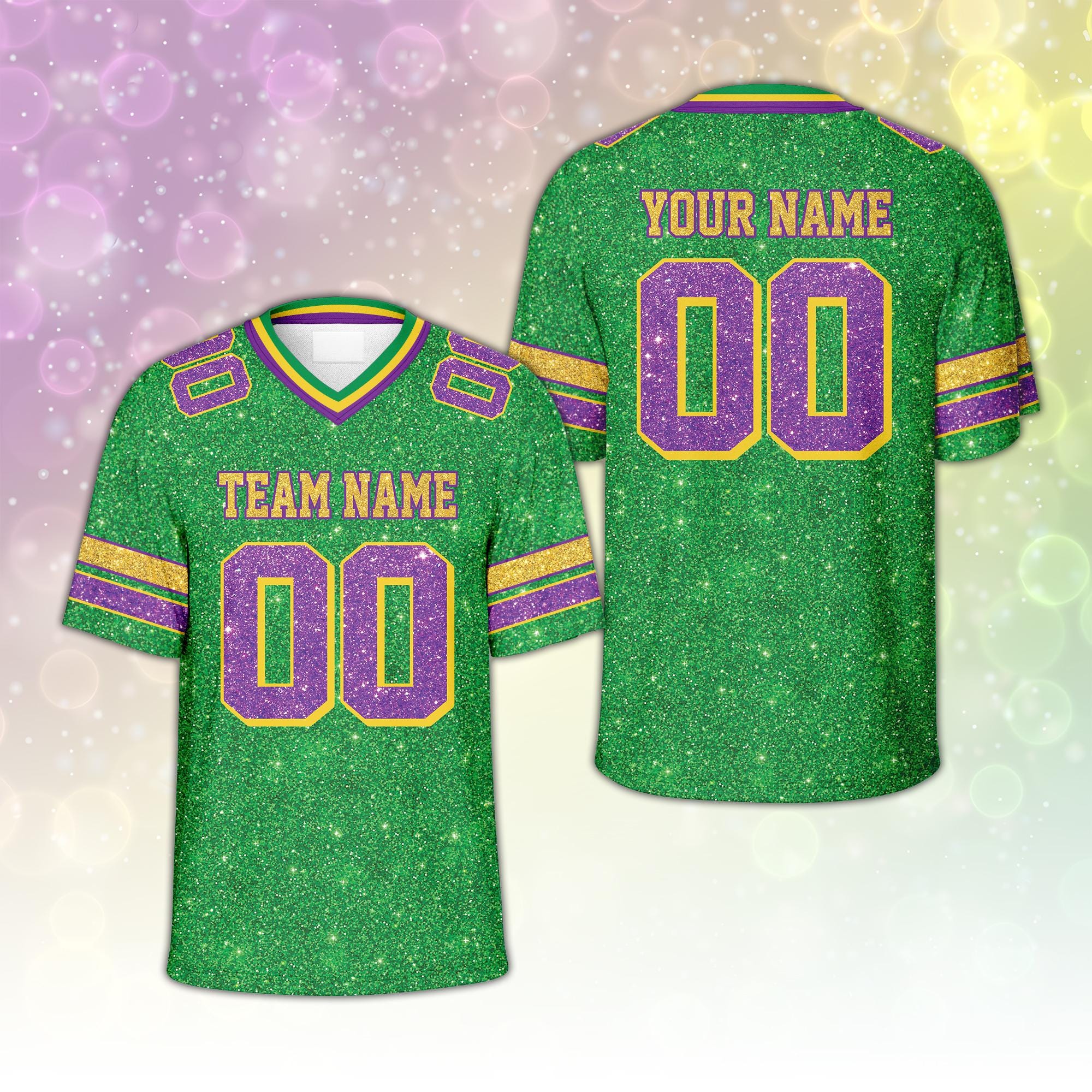 Personalized Faux Glitter Mardi Gras Football Team Jersey, Custom Name ...