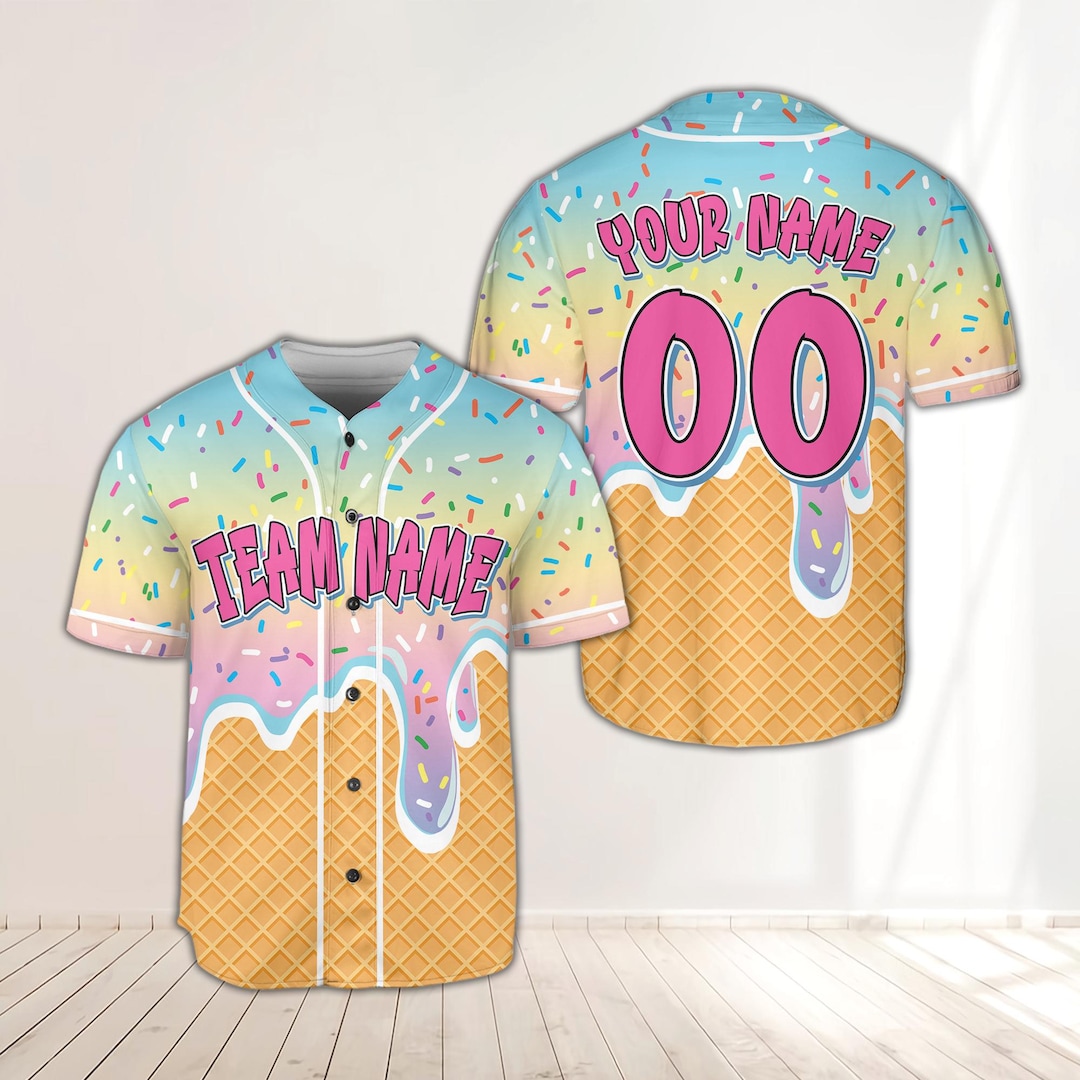 Personalized Ice Cream Dripping Baseball Jersey, Custom Name Gradient ...