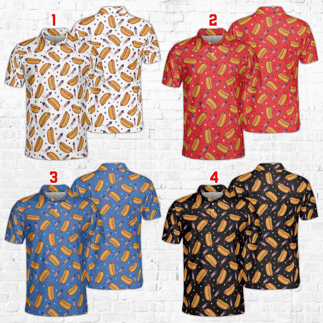 4th of July Hot Dog Golf Polo, Hot Dog Women Sleeveless Polo, Red White ...