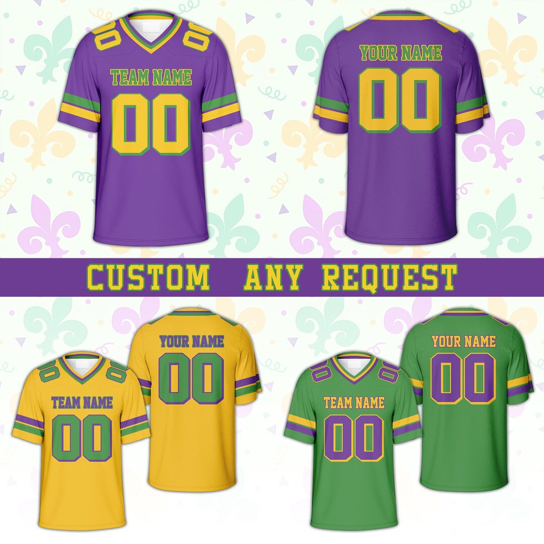 Personalized Mardi Gras Football Team Jersey, Custom Name Number Fat ...