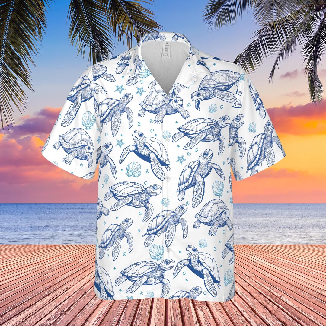 Turtle Hawaiian Shirt, Summer Button up Shirt, Tropical Summer Vacation ...