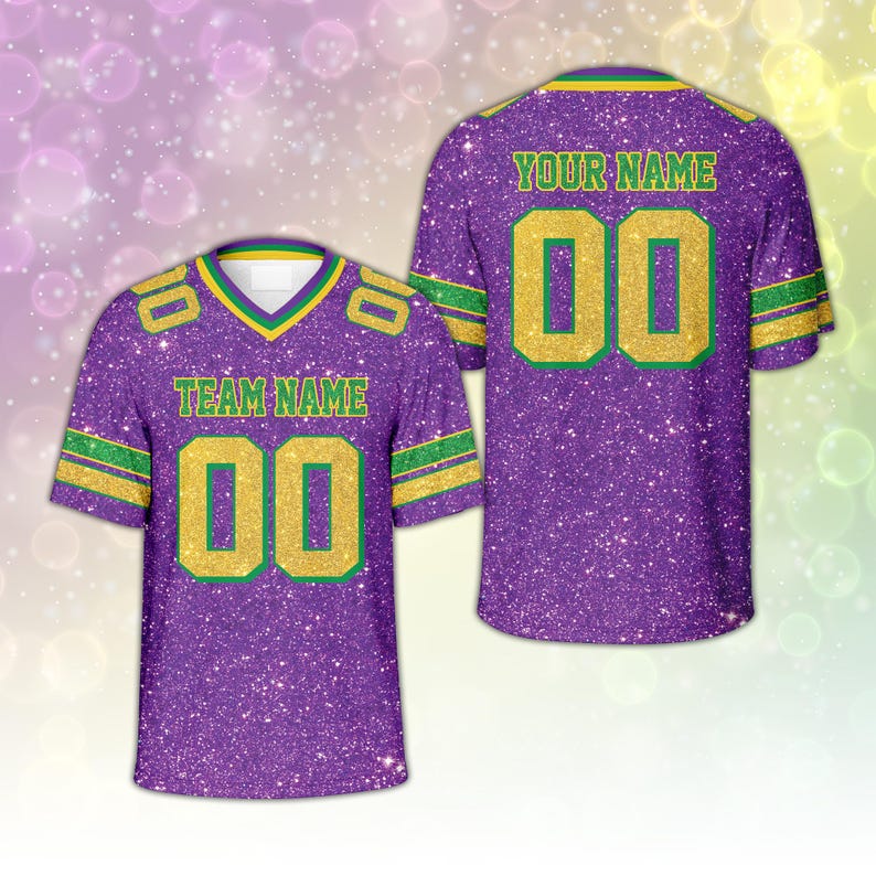 Personalized Faux Glitter Mardi Gras Football Team Jersey, Custom Name ...