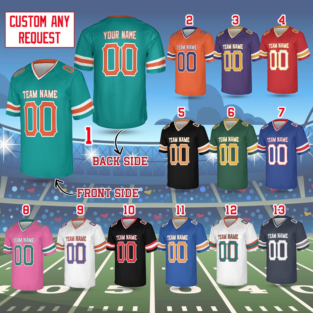 Personalized Team Football Jersey, Custom Name Number Color Jersey ...