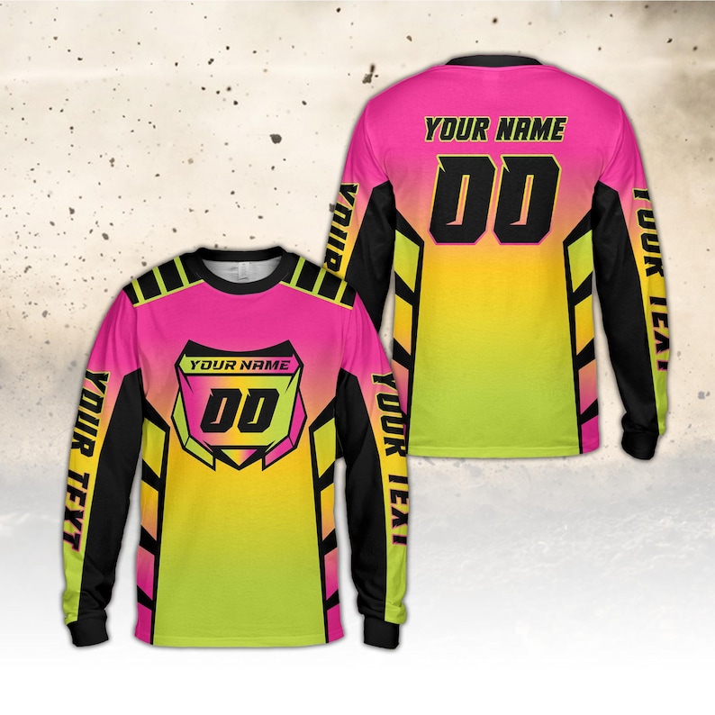 Custom Name Gradient Dirt Bike Long Sleeve Shirt, Personalized Name ...