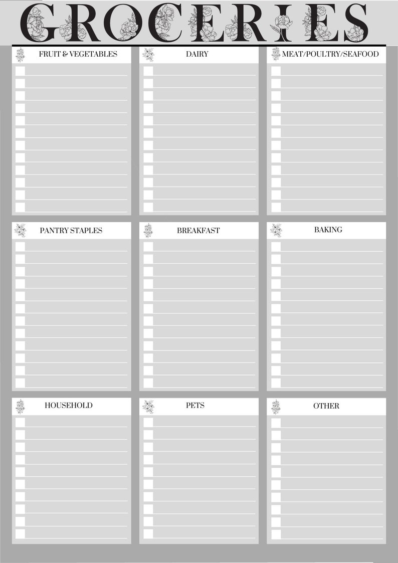 Grocery List Printable Template | Grocery Planner | Food Shopping List ...
