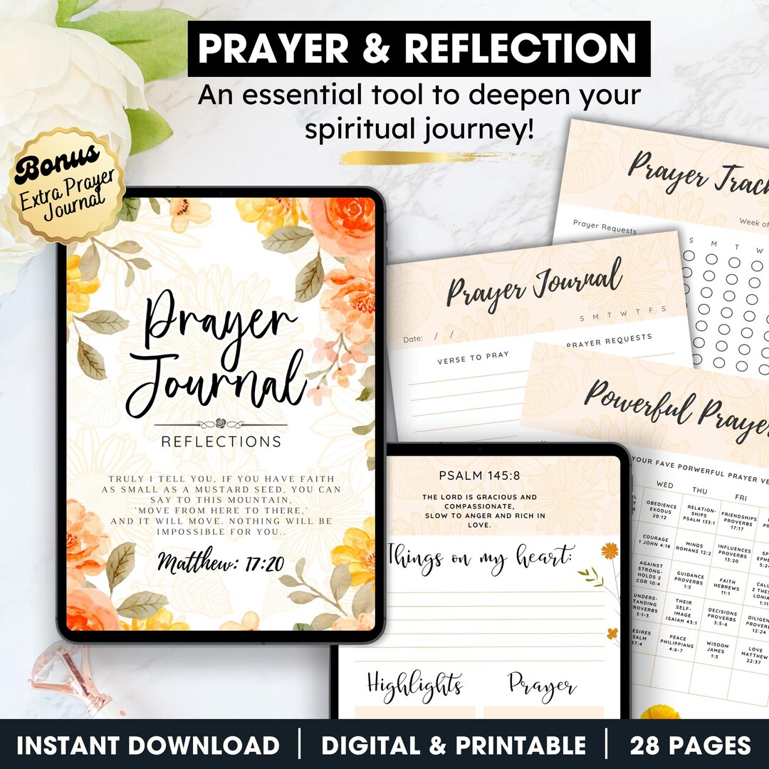 Prayer Journal: Bible Study, Gratitude & Scripture (digital Printable ...