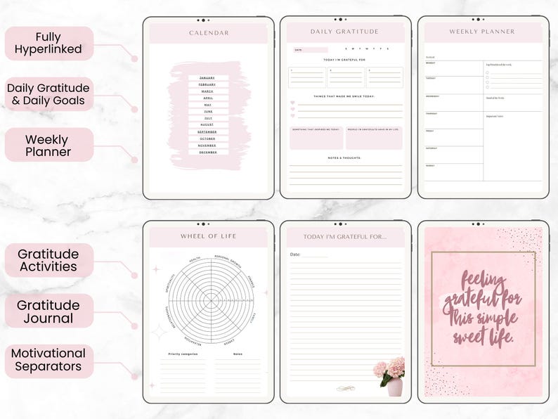 Beautiful Gratitude Journal, Mindfulness, Hyperlinked Journal, Guided ...