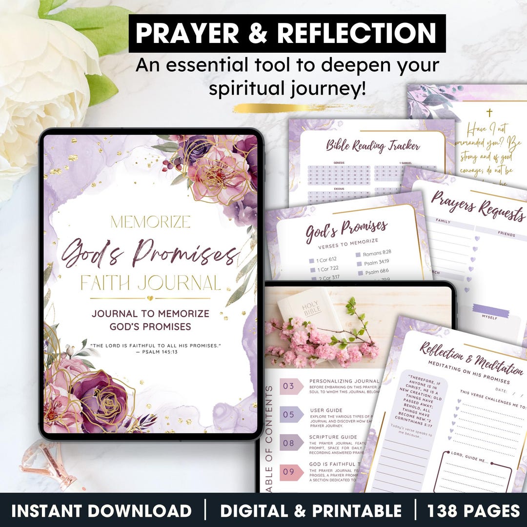 130+ Pages Prayer & Reflection Journal, God's Promises, Memorize ...