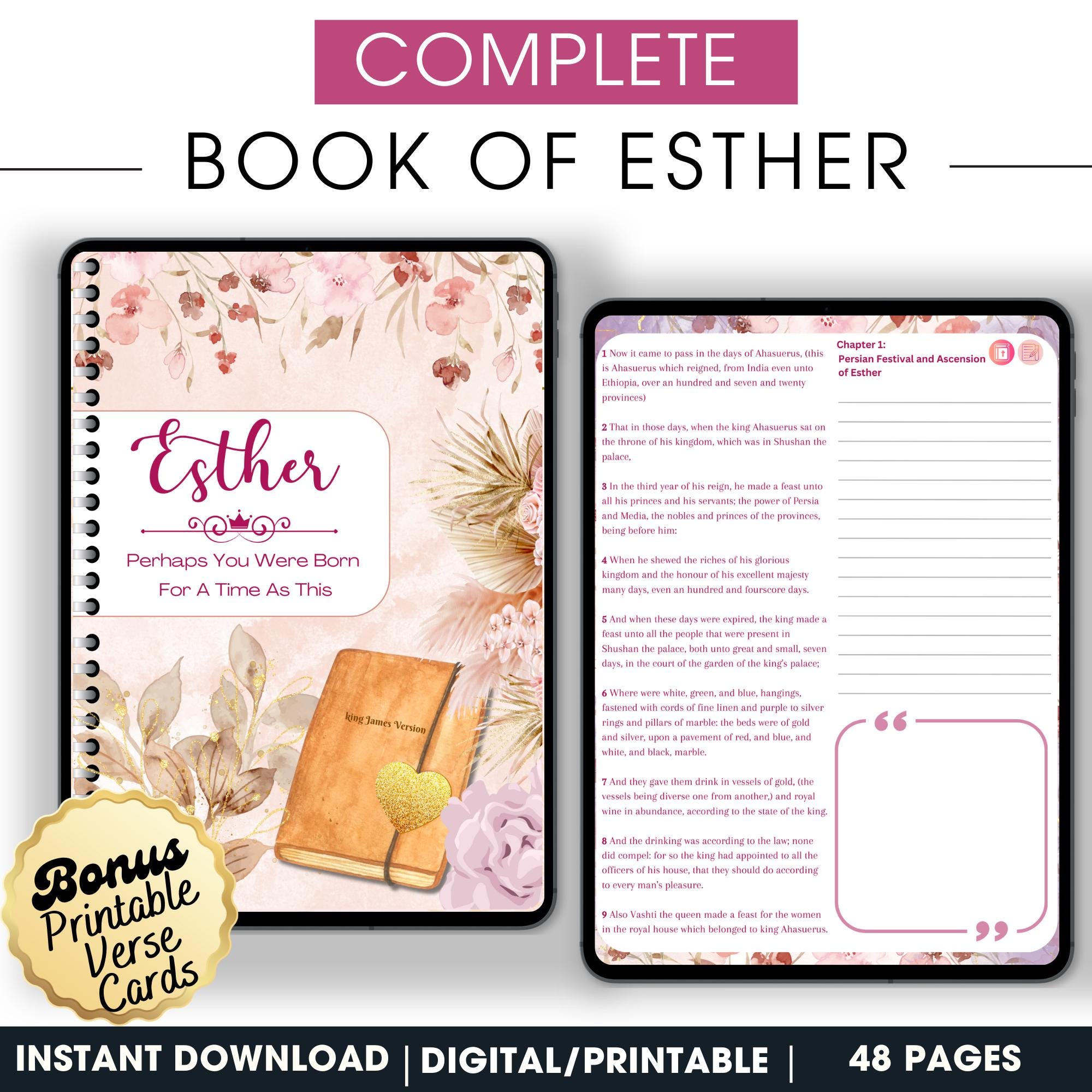 Esther Bible Study Book: KJV Printable Journal (digital Download ...