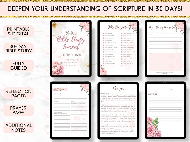 30-day Bible Study Journal: Prayer Prompts & Scripture Reflection ...