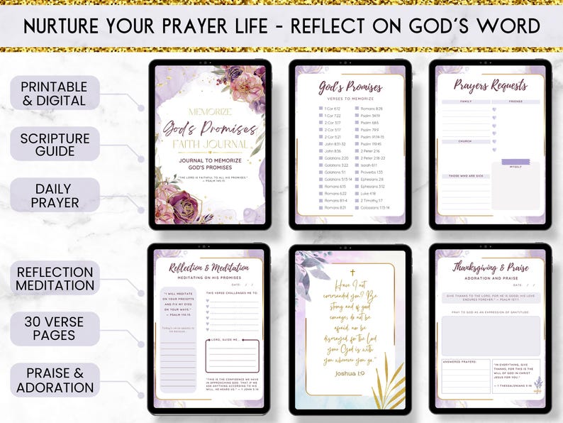 130+ Pages Prayer & Reflection Journal, God's Promises, Memorize ...