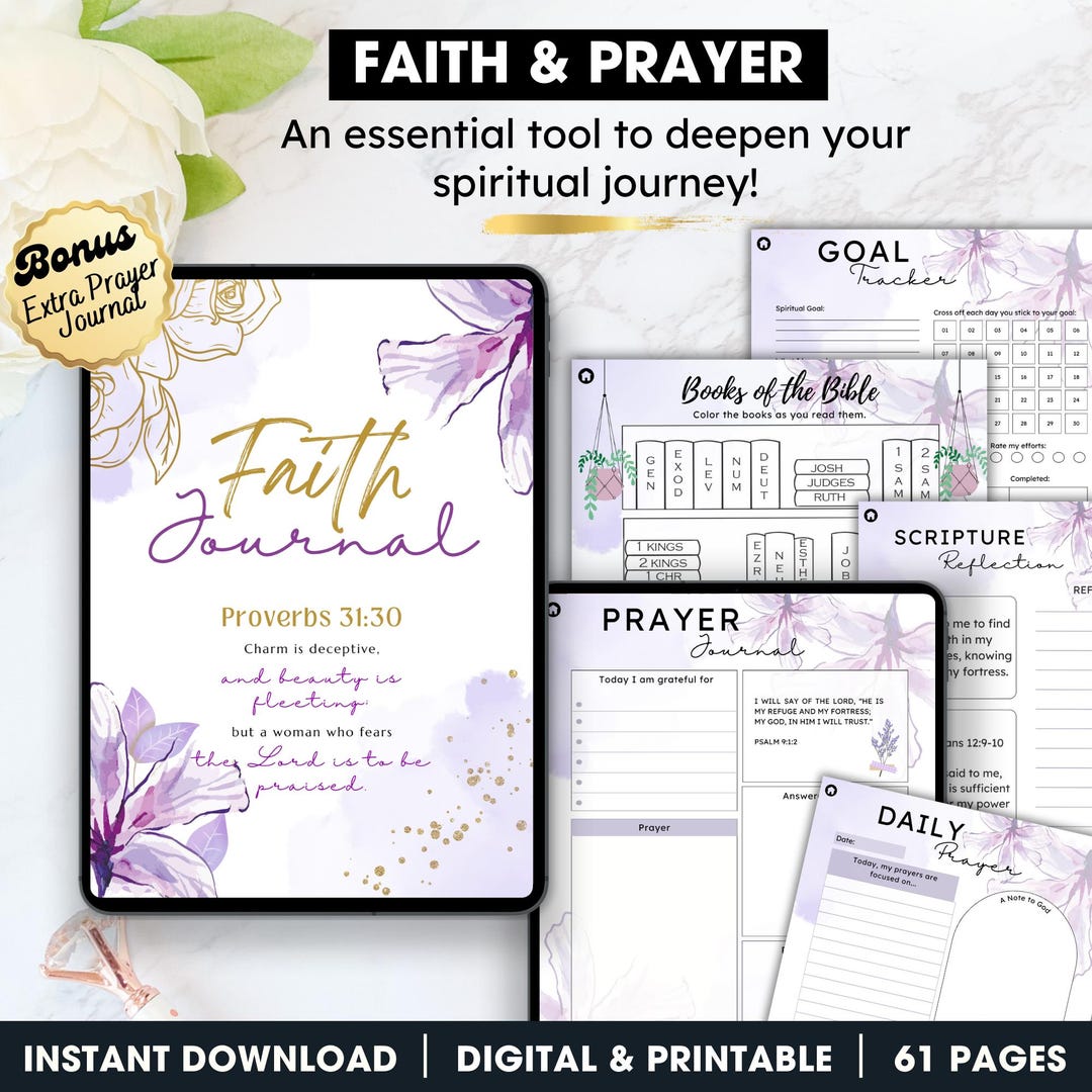 60+ Prayer Pages Journal, Hyperlinked Digital and Printable, Bible ...