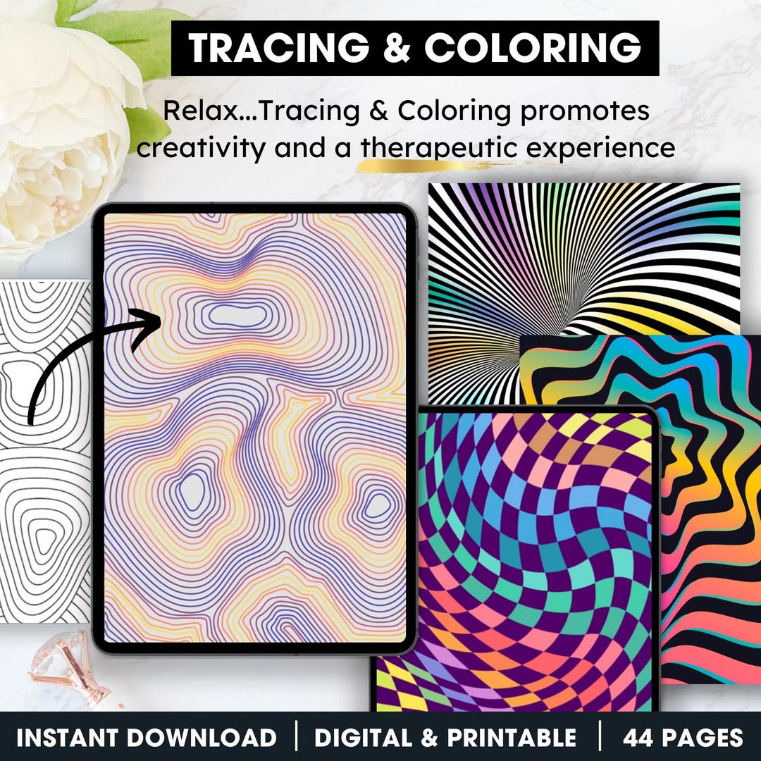 Line Tracing & Coloring Pages: Mindful Art for Stress Relief (PDF) - Etsy