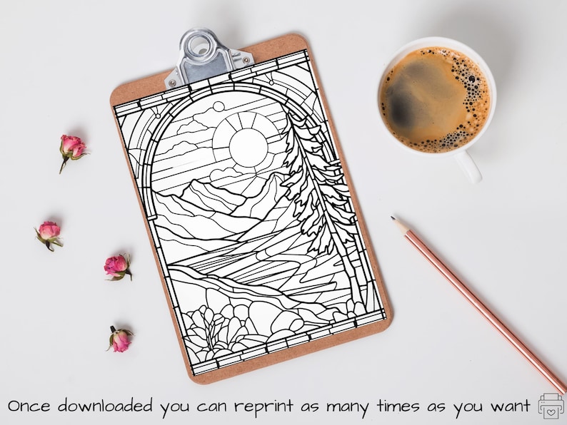200+ Coloring Landscapes, Stained Glass Coloring Book, Stress Relief ...