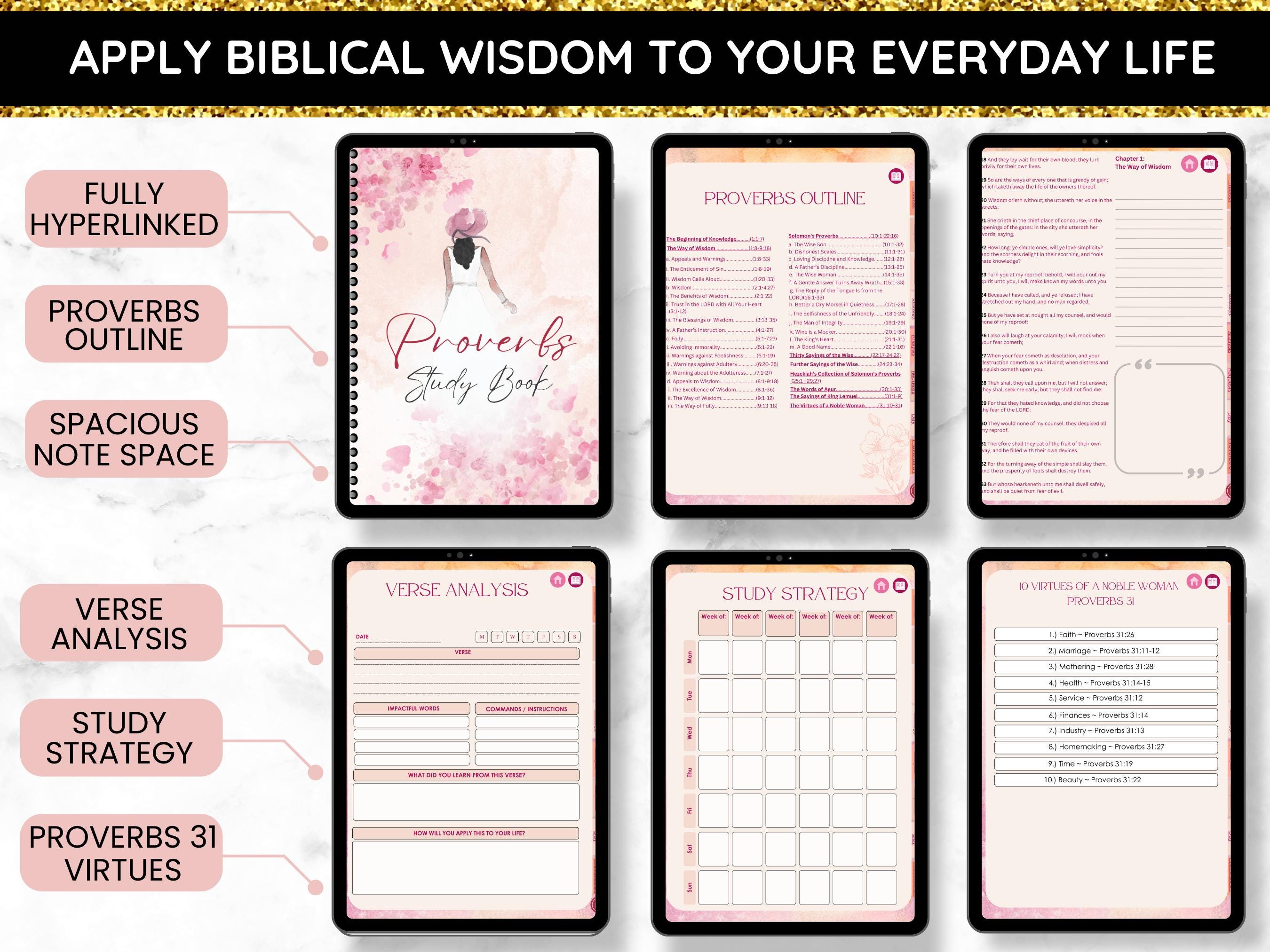 Proverbs Study Book KJV: Digital &printable Bible Journal With Stickers ...