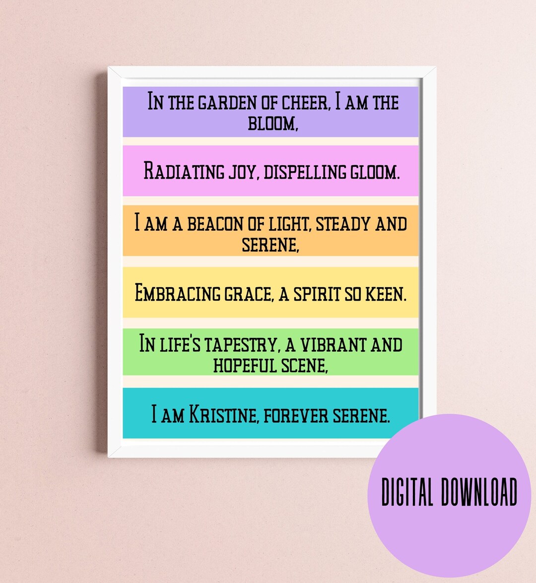 Positive Affirmations Motivational Poem Poster, Personalized Gifts ...