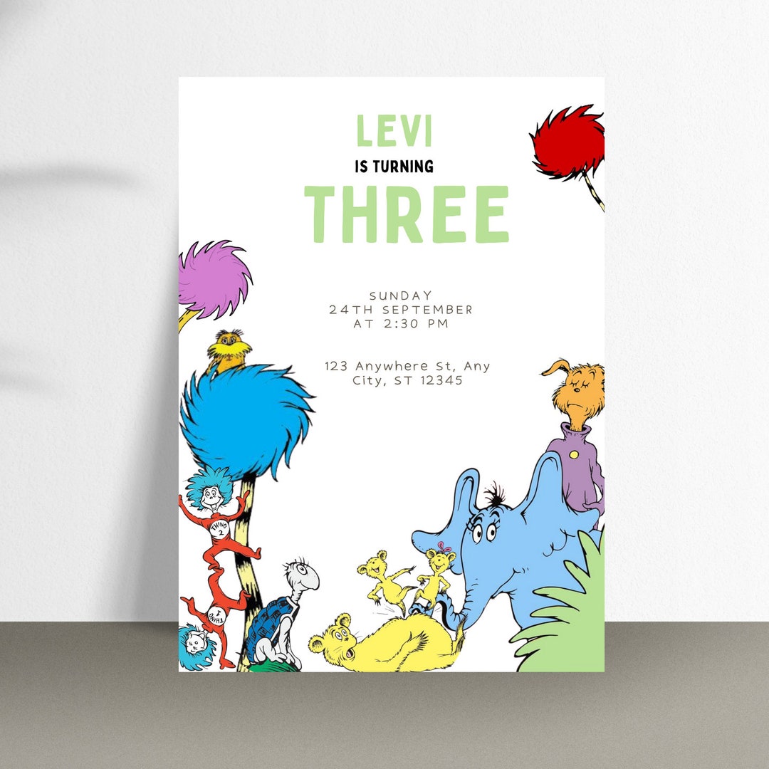 Dr Seuss Classics Birthday Invitation Template. - Etsy